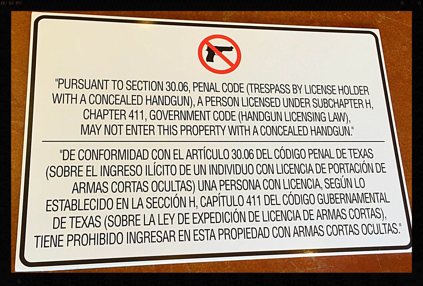 Texas Open Carry / Concealed Carry Signs - Austin Sign Co.